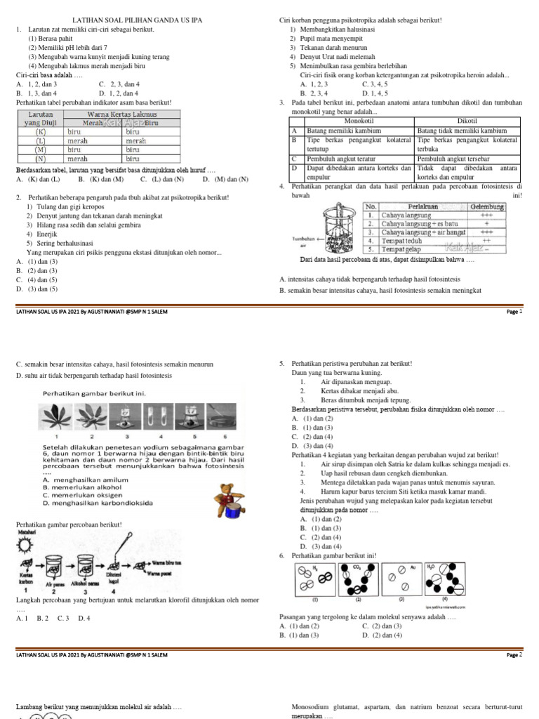 Latihan Soal Us Ipa 2021 by Agustinaniati @SMP N 1 Salem | PDF