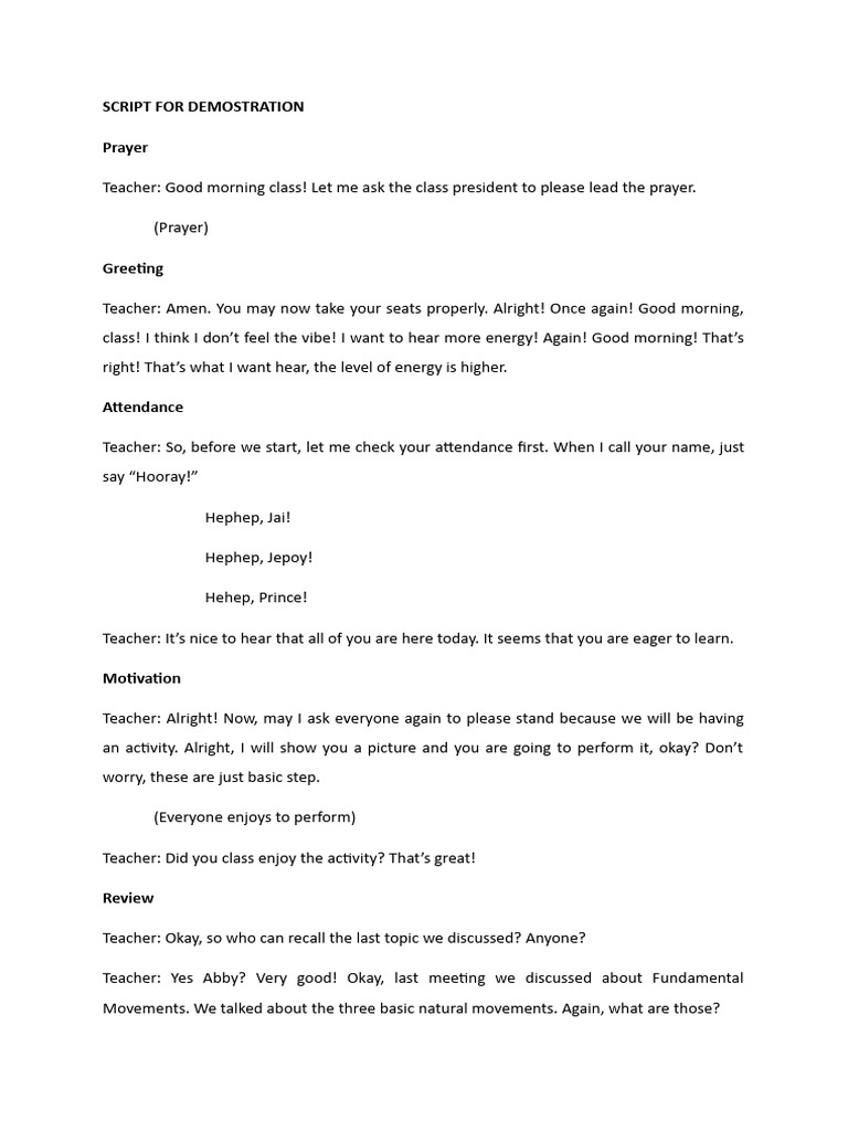 Script For Demostration | PDF | Dances | Foot