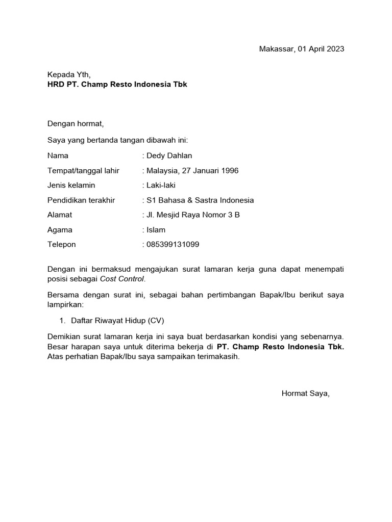 Surat Lamaran JNE | PDF | Karier & Perkembangan