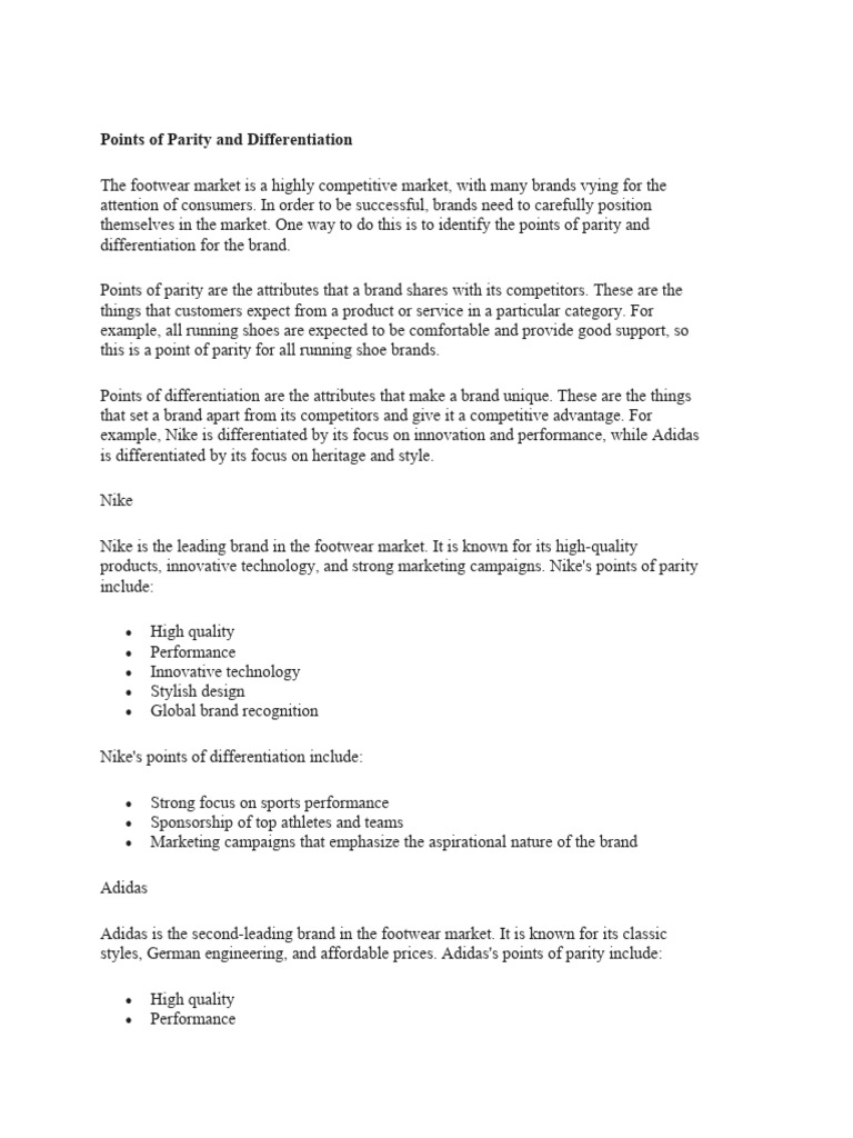 Points of Parity and Differentiation, Conclusion | PDF | Brand | Sneakers
