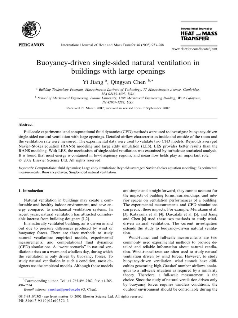 Buoyancy-Driven Single-Sided Natural Ventilation in Buildings With Large Openings | PDF ...