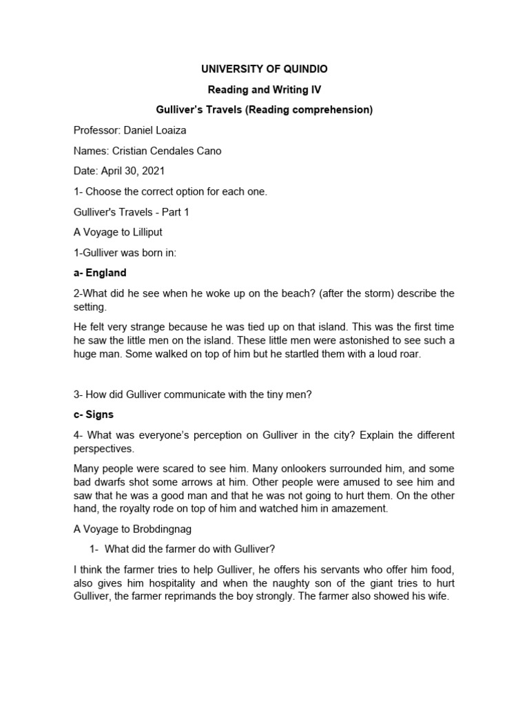 Gulliver's Travels (Reading Comprehension) | PDF | Linguistics