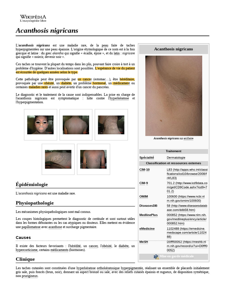Acanthosis Nigricans : Causes et Traitement | PDF | Épidémiologie ...