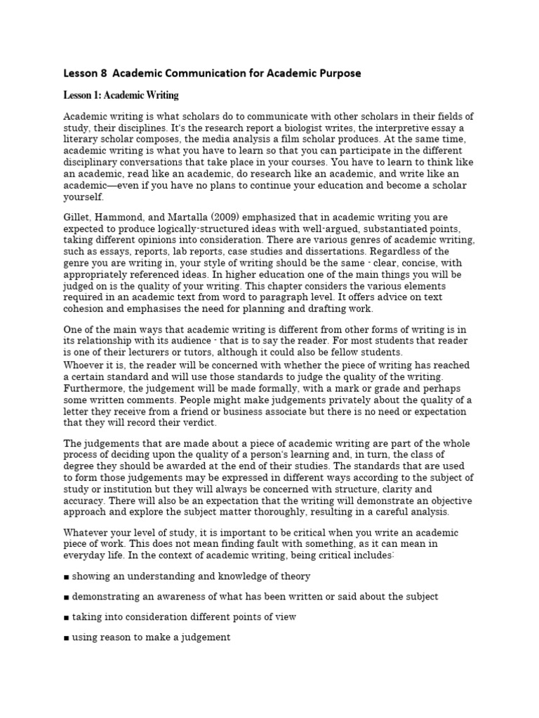 Lesson 8 Academic Communication For Academic Purpose | PDF | Essays ...