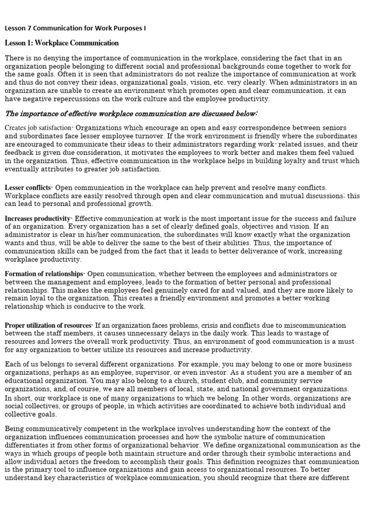 Lesson 7 Communication For Work Purposes I | PDF | Communication ...
