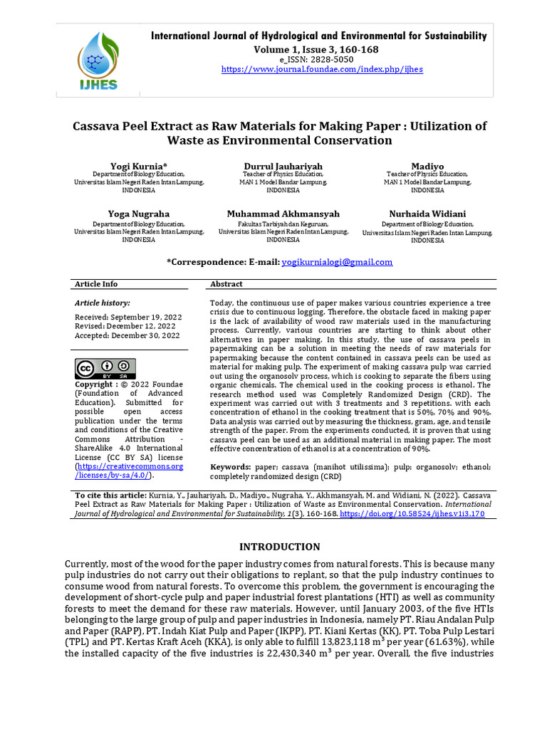 Cassava Peel Extract As Raw Materials For Making P Pdf Pulp Paper