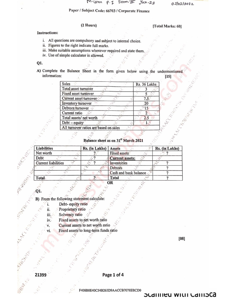 Commerce - Mcom Master of Commerce - Semester 2 - 2022 - December - Corporate Finance Cbcgs | PDF
