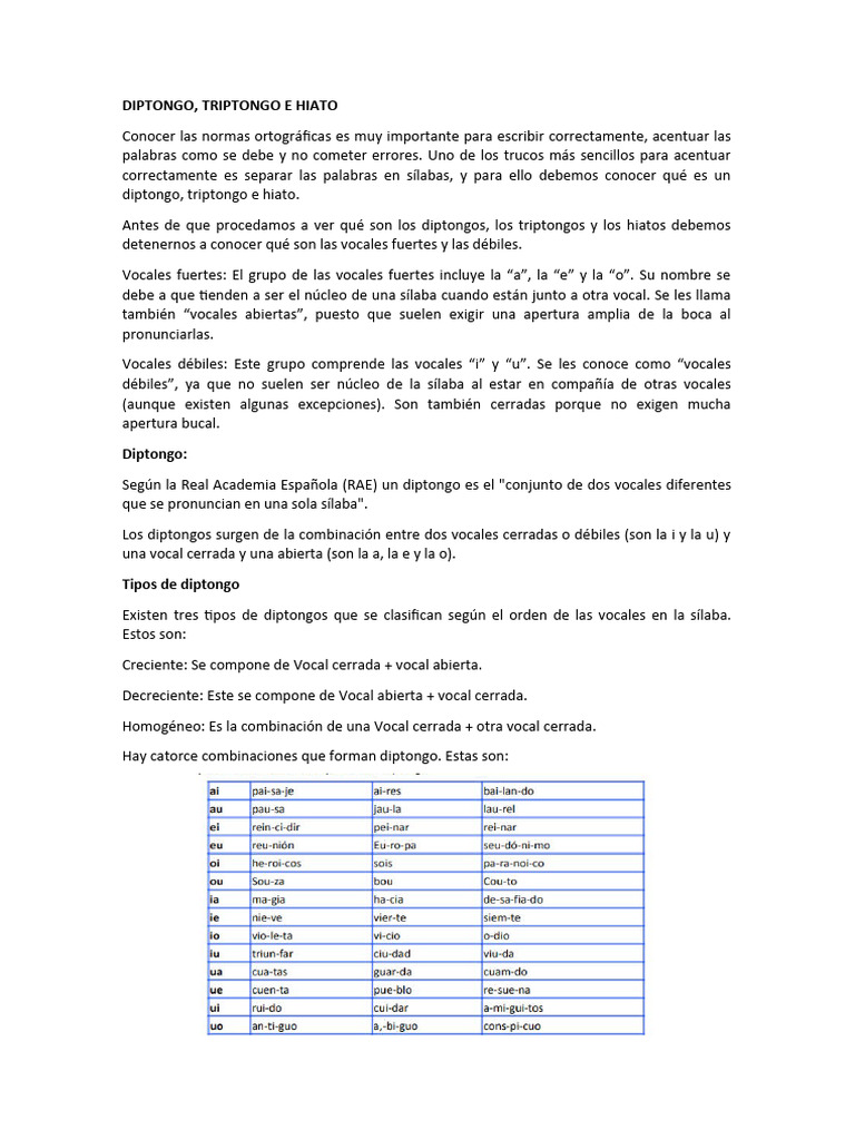 Ejemplos de Triptongos y Diptongos | PDF | Vocal | Sílaba