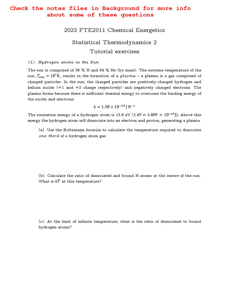 Chemical Energetics and Thermodynamics Exercises | PDF | Atoms | Hydrogen