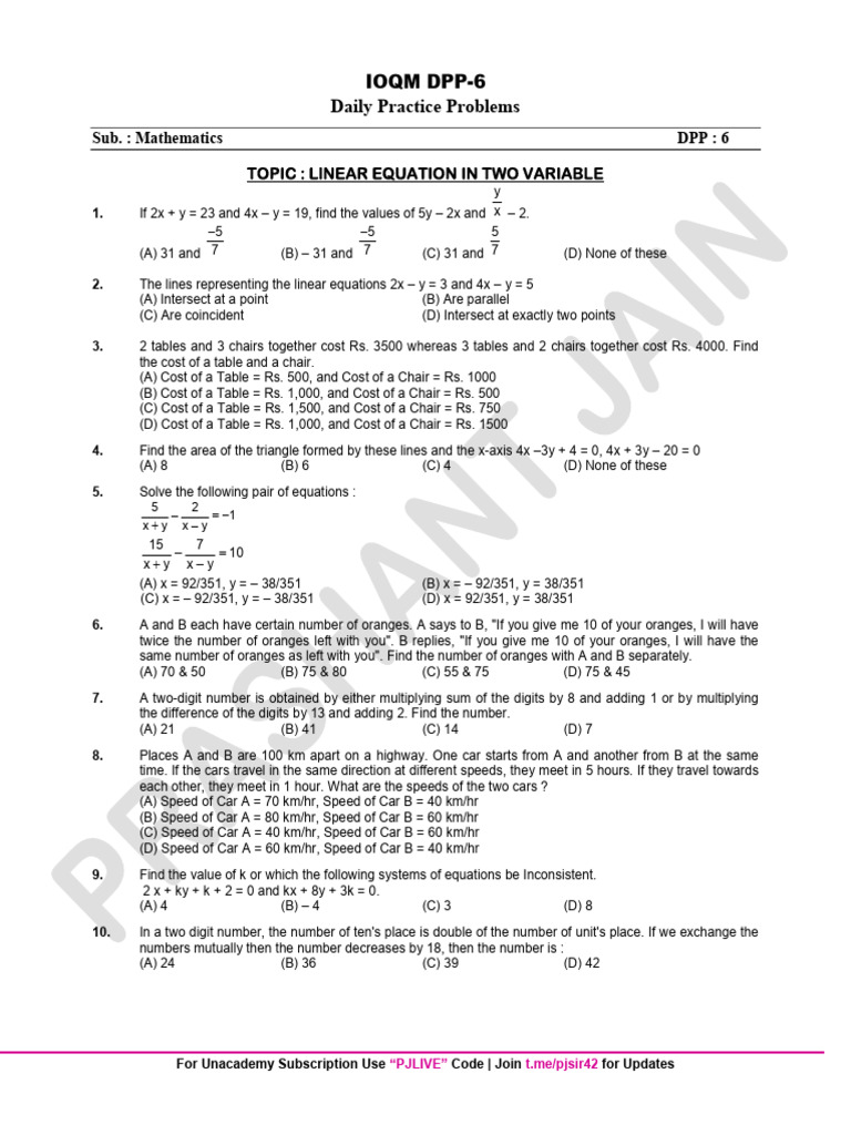 DPP 6 | PDF | Equations | Elementary Mathematics