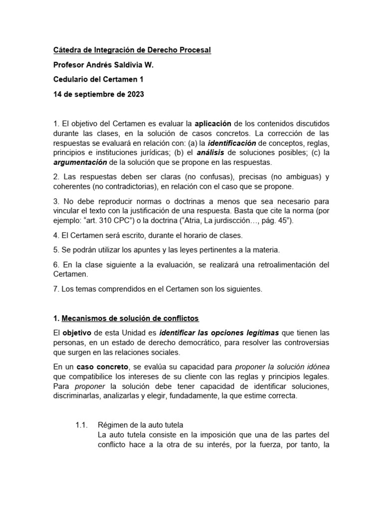 Cedulario Certamen 1 | PDF | Sentencia (ley) | Procedimiento legal