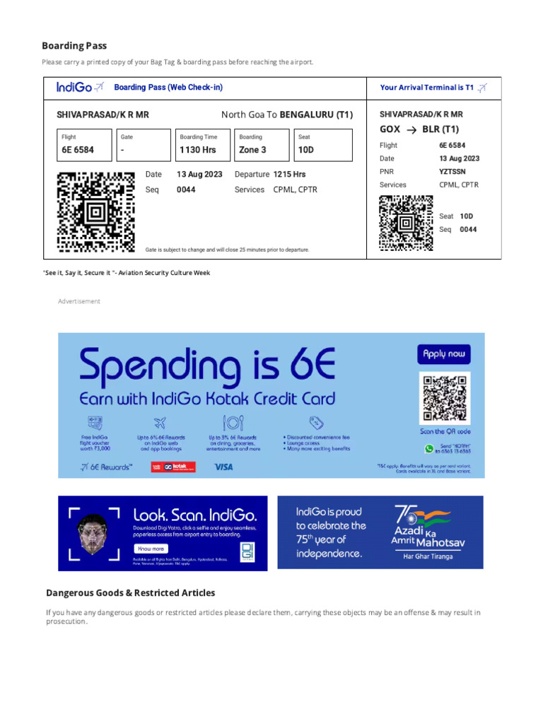 Boarding Pass DR Shivaprasad | PDF | Transport | Aviation