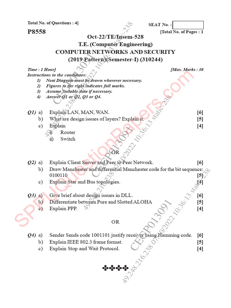 Be - Computer Engineering - Semester 5 - 2022 - October - Computer Network and Security Cns ...