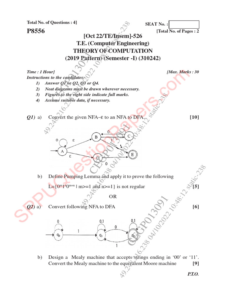 Be - Computer Engineering - Semester 5 - 2022 - October - Theory of Computation Toc Pattern 2019 ...