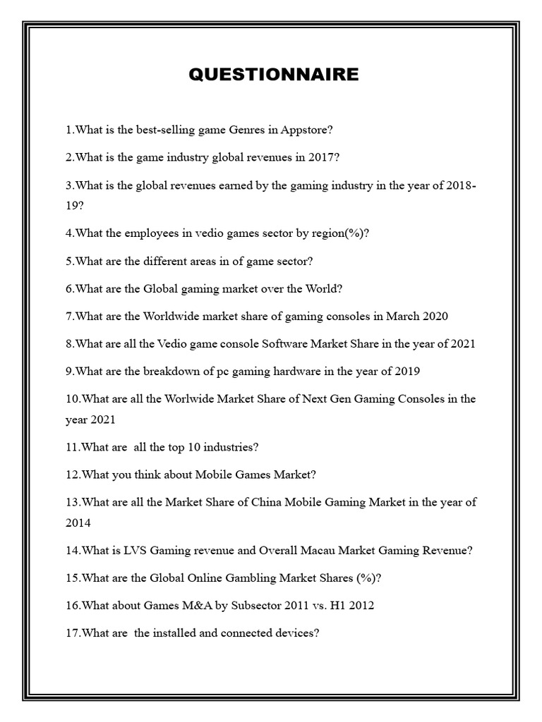 QUESTIONNAIRE | PDF | Games & Activities | Computers