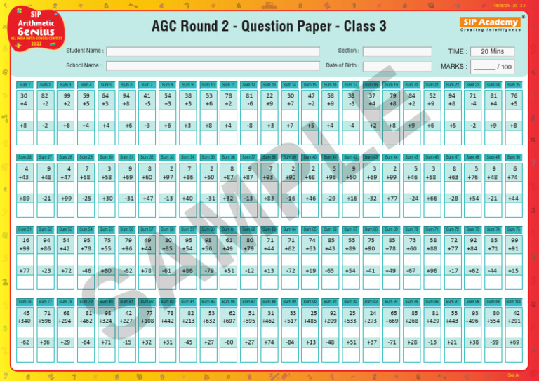 AGC Round 2 Sample Paper Class 3 | PDF