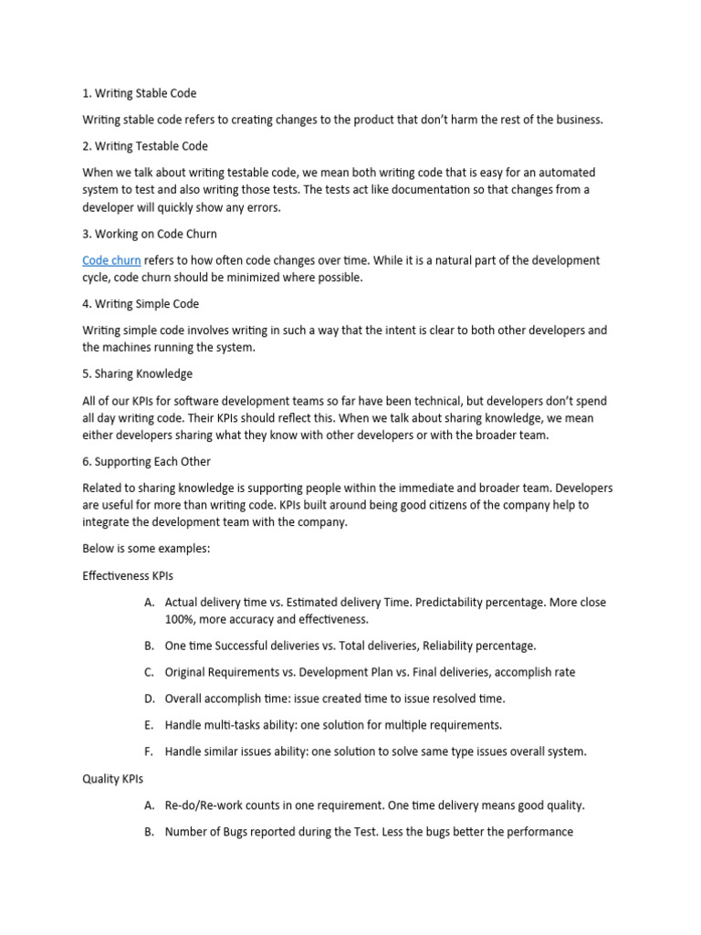 KPI's For A Web Developer | PDF | Software Bug | Reliability Engineering