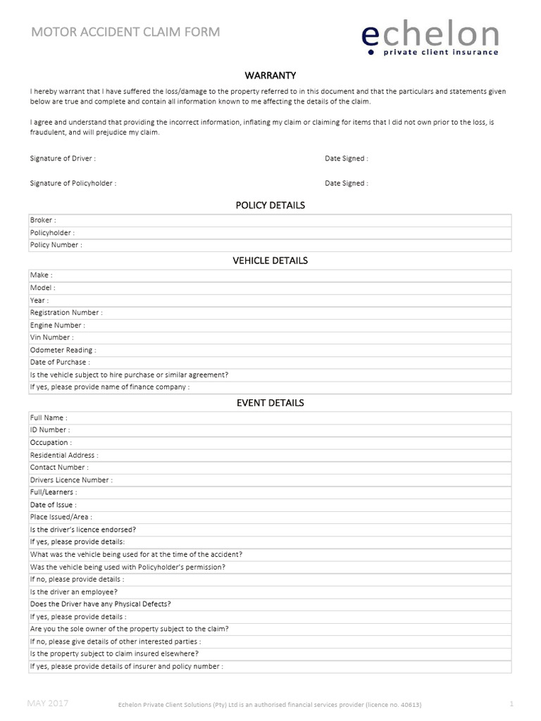 Motor Accident Claim Form Details | PDF | Traffic Collision | Insurance