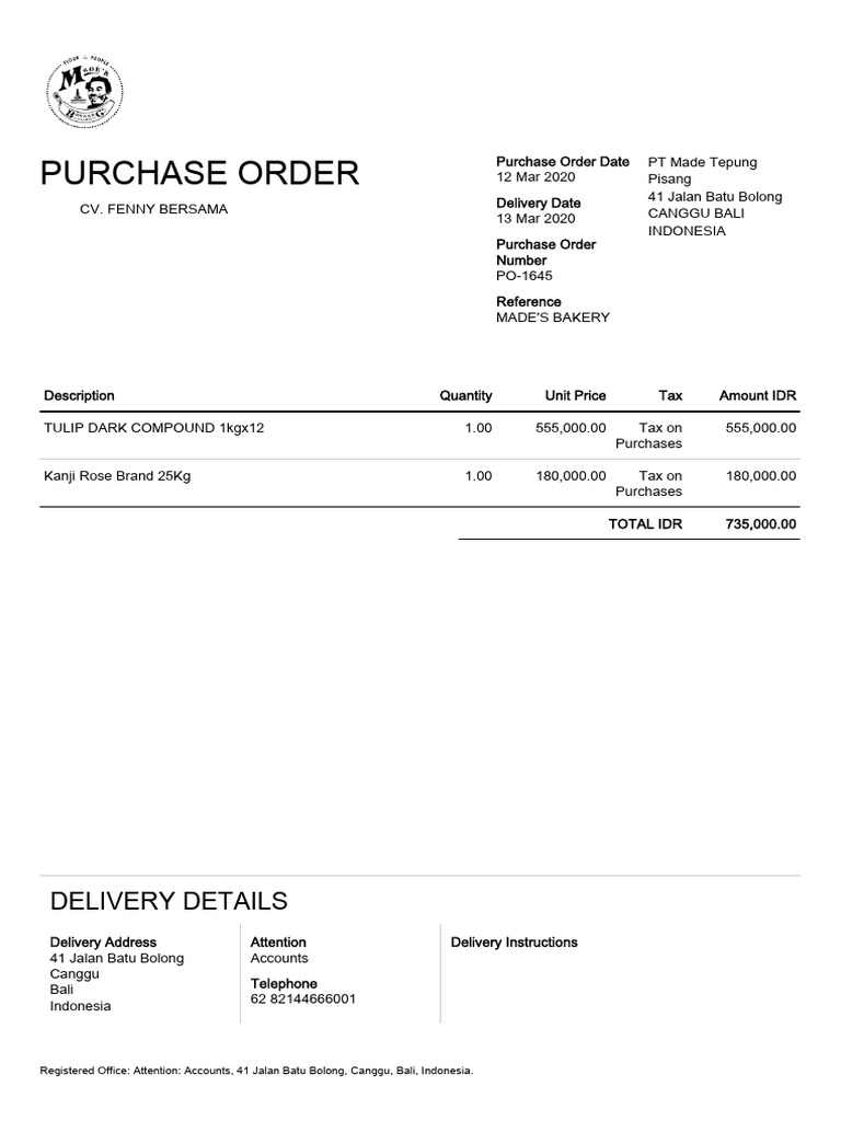 Purchase Order # PO1645 | PDF