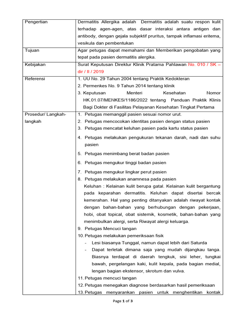 Prosedur Penanganan Dermatitis Alergika | PDF | Pengembangan Diri ...