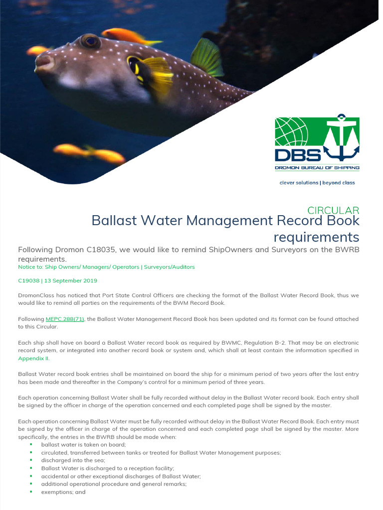 Ballast Water Management Record Book Requirements | PDF | Water | Ships