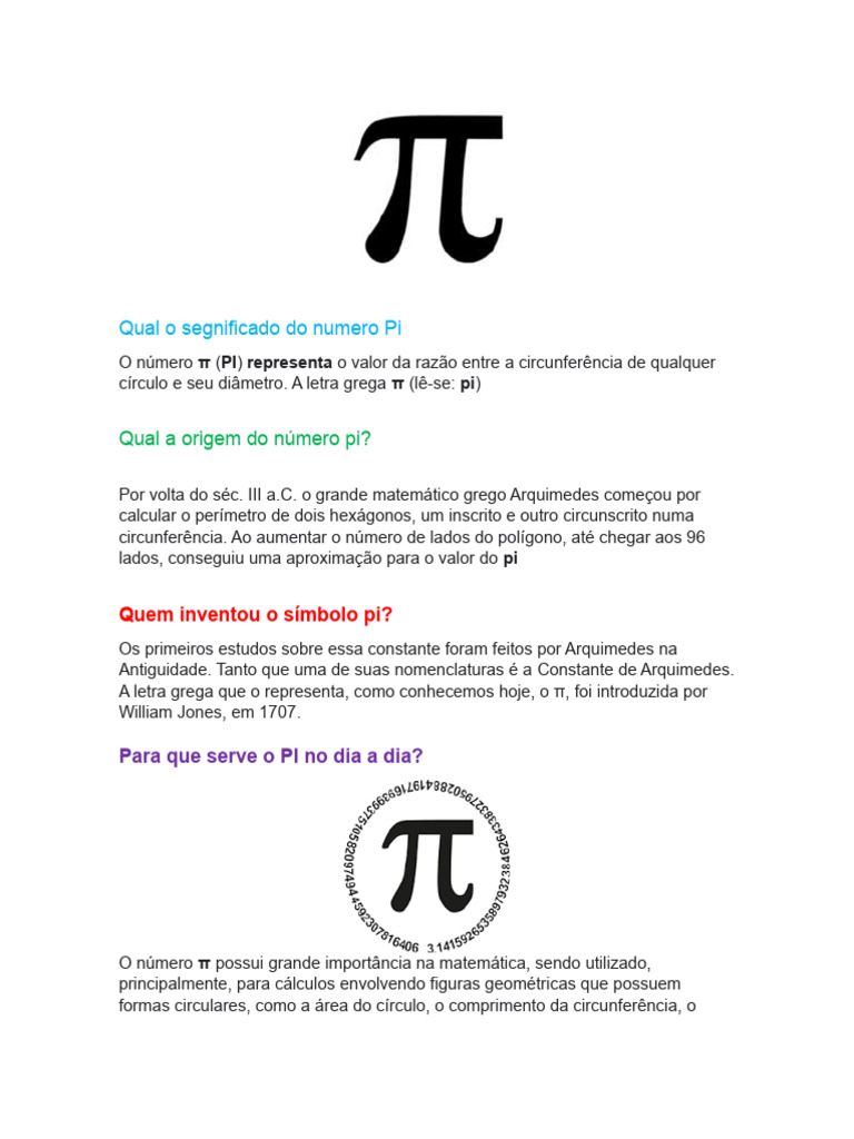 Pi Matemático Download Grátis Pdf Pi Números