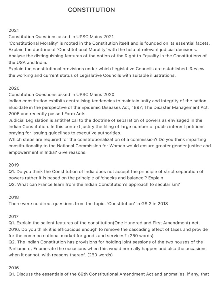 Geography Previous Year Questions UPSC Mains Topic Wise | PDF | Constitution | Governance