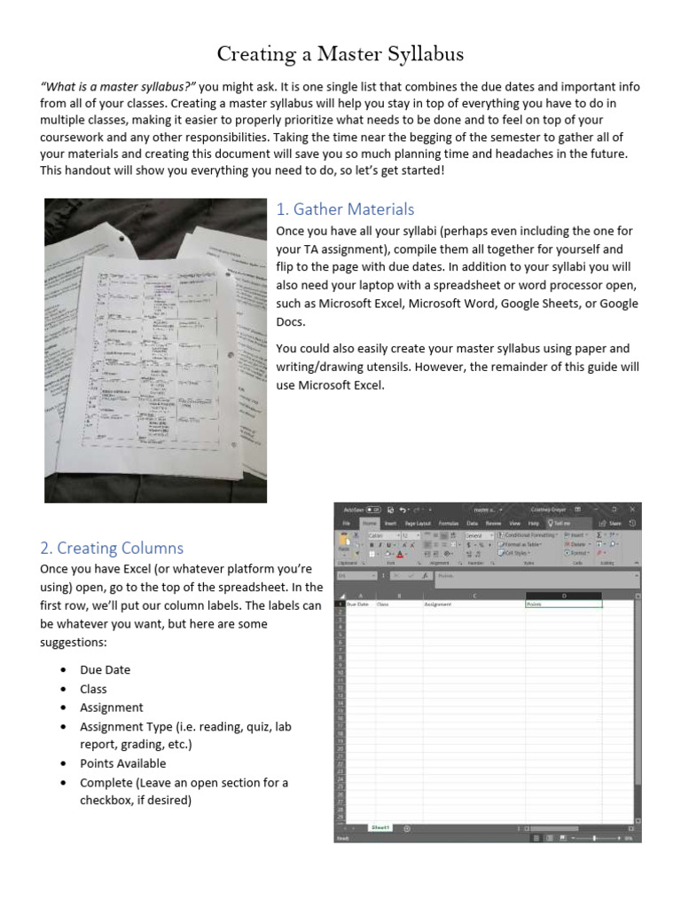 Work Life Handout Creating A Master Syllabus | PDF | Microsoft Excel ...