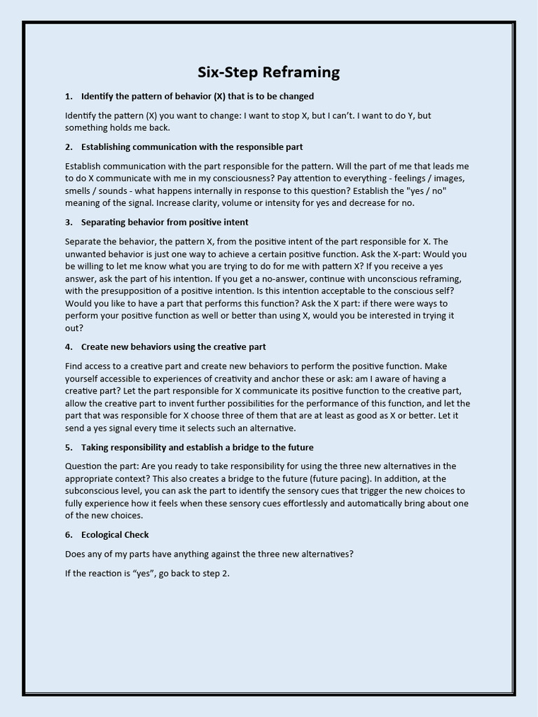 6 Step Reframing | PDF | Behavior | Communication
