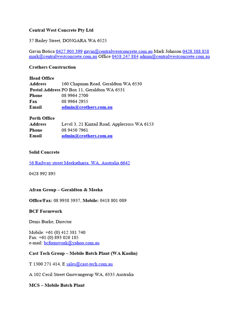 Concrete Industry Contacts List | PDF | Computers