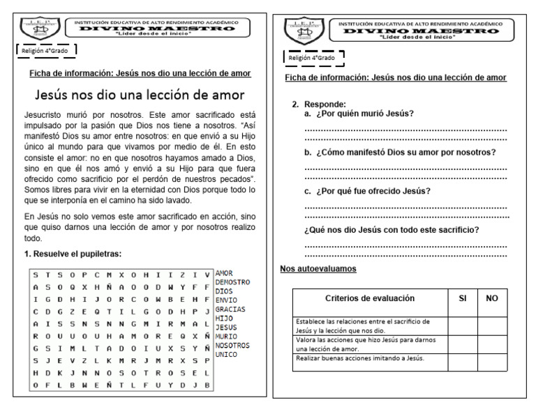 Ficha 3 - Rel 4to - Jesús Nos Dio Unalección de Amor | PDF