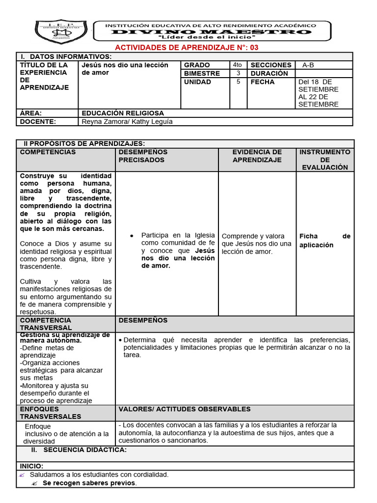 Sesión 3 Rel. 4to - Jesus Nos Dio Una Leccion de Amor | PDF ...