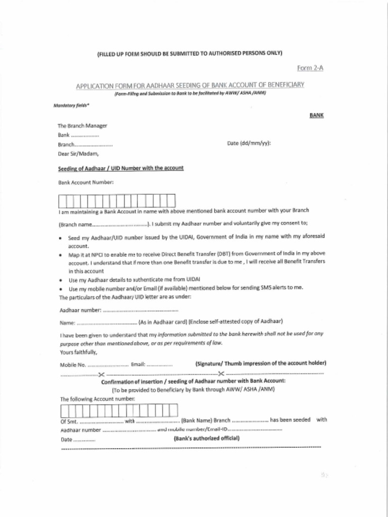 PMMVY Form 2 A Bank Linking Form | PDF