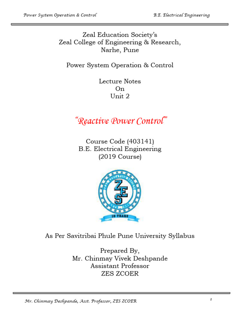 PSOC Unit 2 - Reactive Power Control | PDF | Electric Power | Ac Power