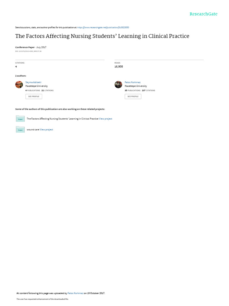 The Factors Affecting Nursing Students' Learning in Clinical Practice | PDF | Nursing | Patient