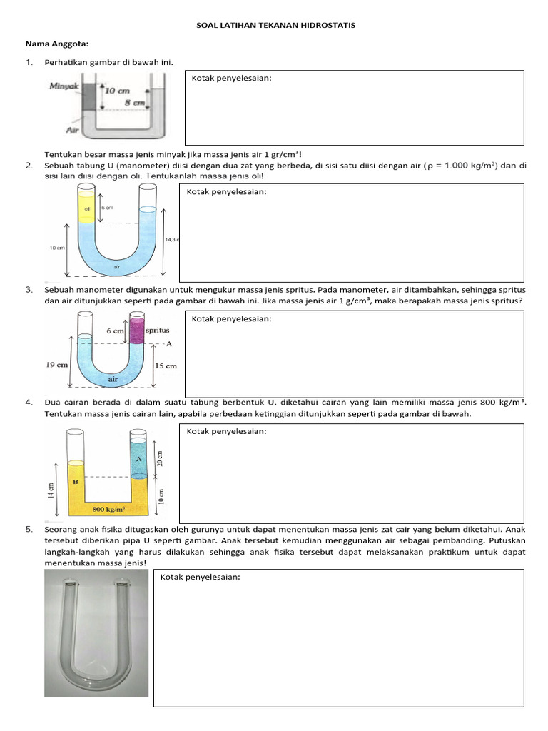 Soal Latihan Tekanan Hidrostatis | PDF