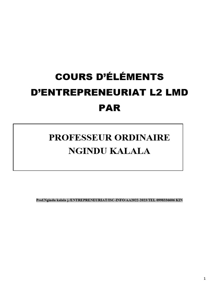 ENTREPRENEURIAT | PDF | Entrepreneuriat | Business