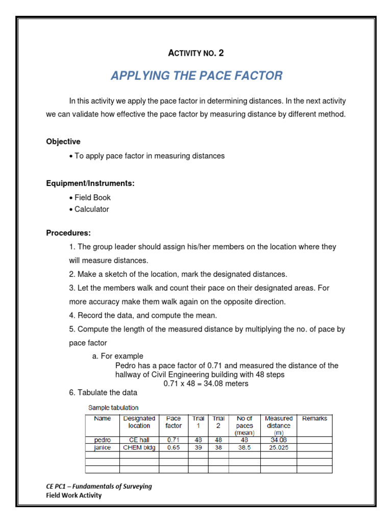 Field Work Activity2 Applying Pace Factor | PDF | Surveying | Science