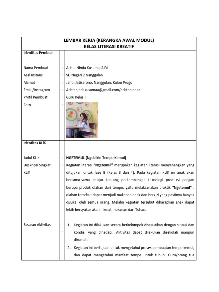 Kerangka Awal Modul Klik - Arista Ninda Kusuma | PDF | Karier ...