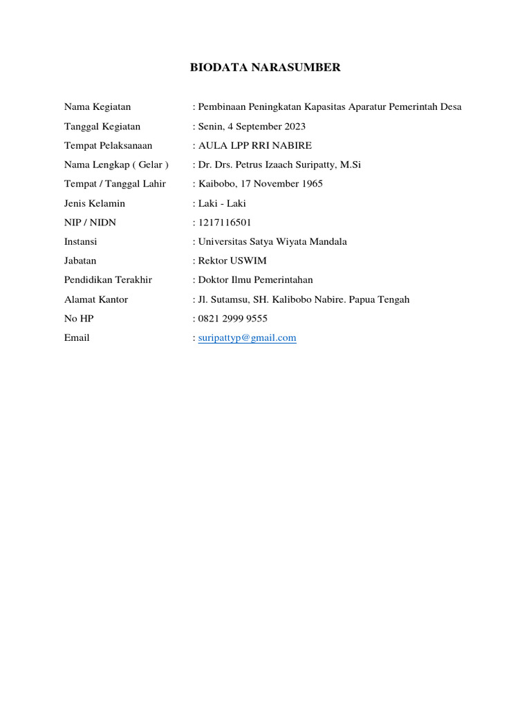 Biodata Narasumber | PDF Biodata Narasumber | PDF