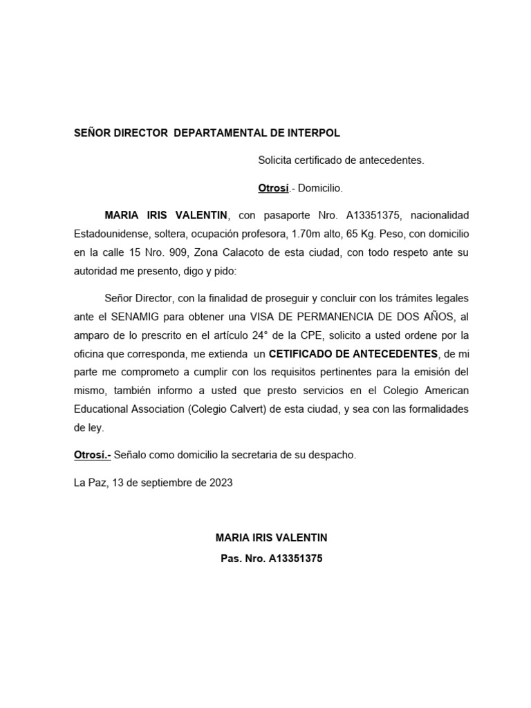 Solicitud de Certificado de Antecedentes para Visa | PDF