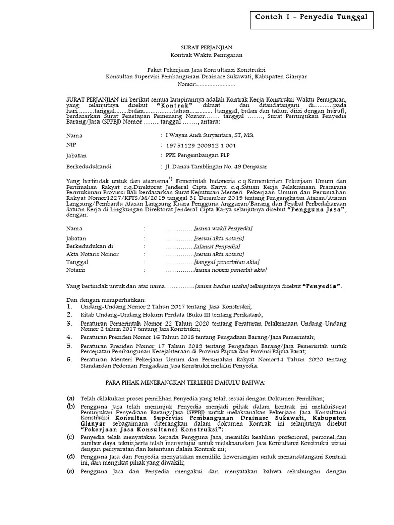 Rancangan Kontrak SPV Draianse Sukawati Final | PDF