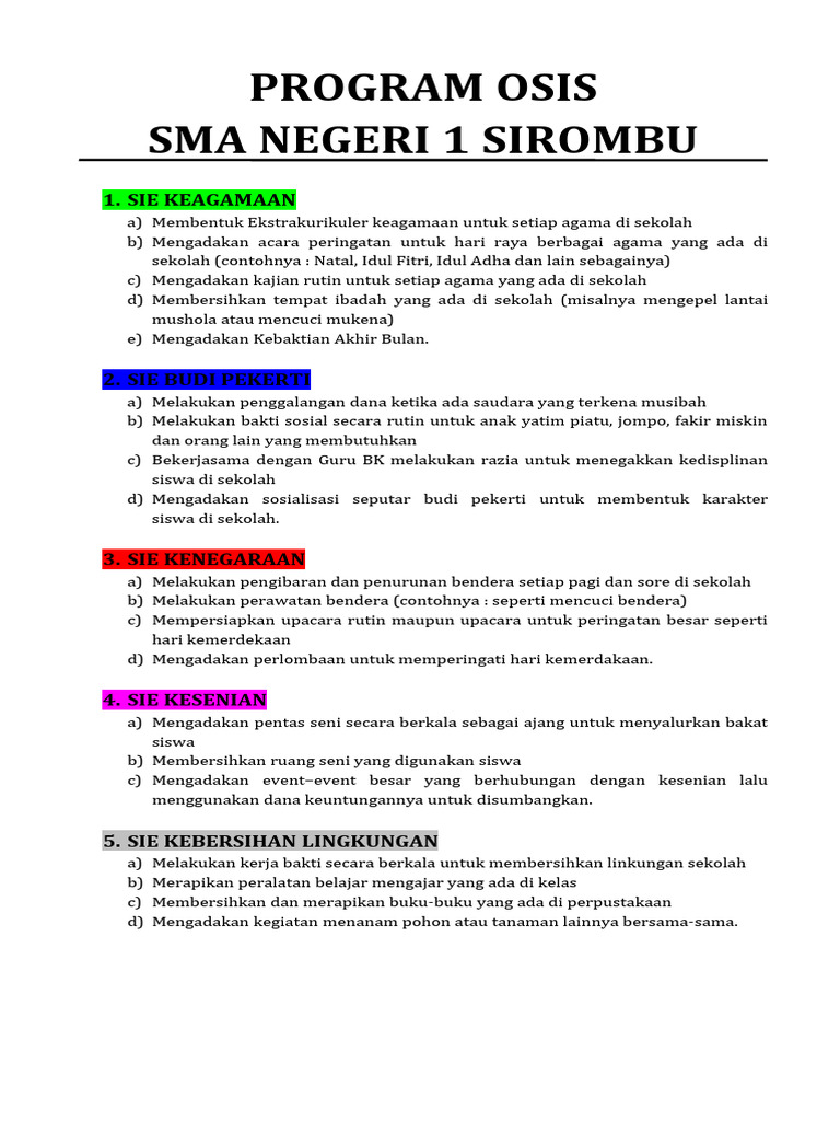 Program Osis Sma Negeri 1 Sirombu | PDF