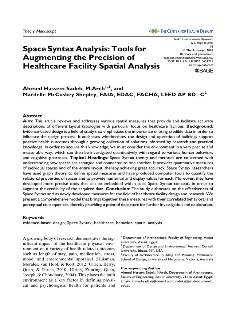 Space Syntax Analysis: Tools For Augmenting The Precision of Healthcare Facility Spatial ...