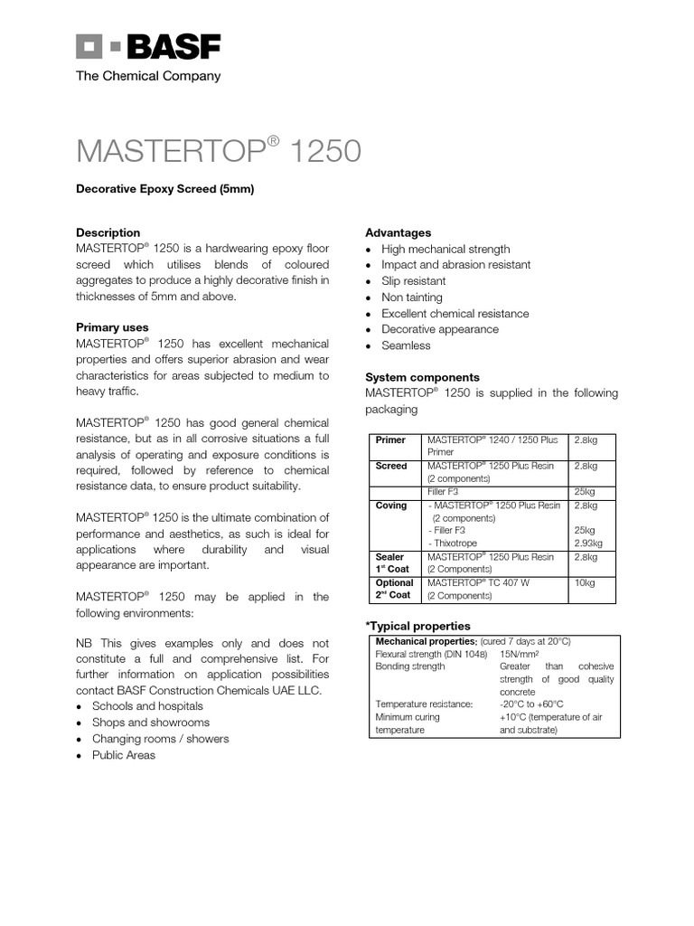 17 - TDS - Mastertop 1250 Epoxy Mosaic | PDF | Epoxy | Concrete