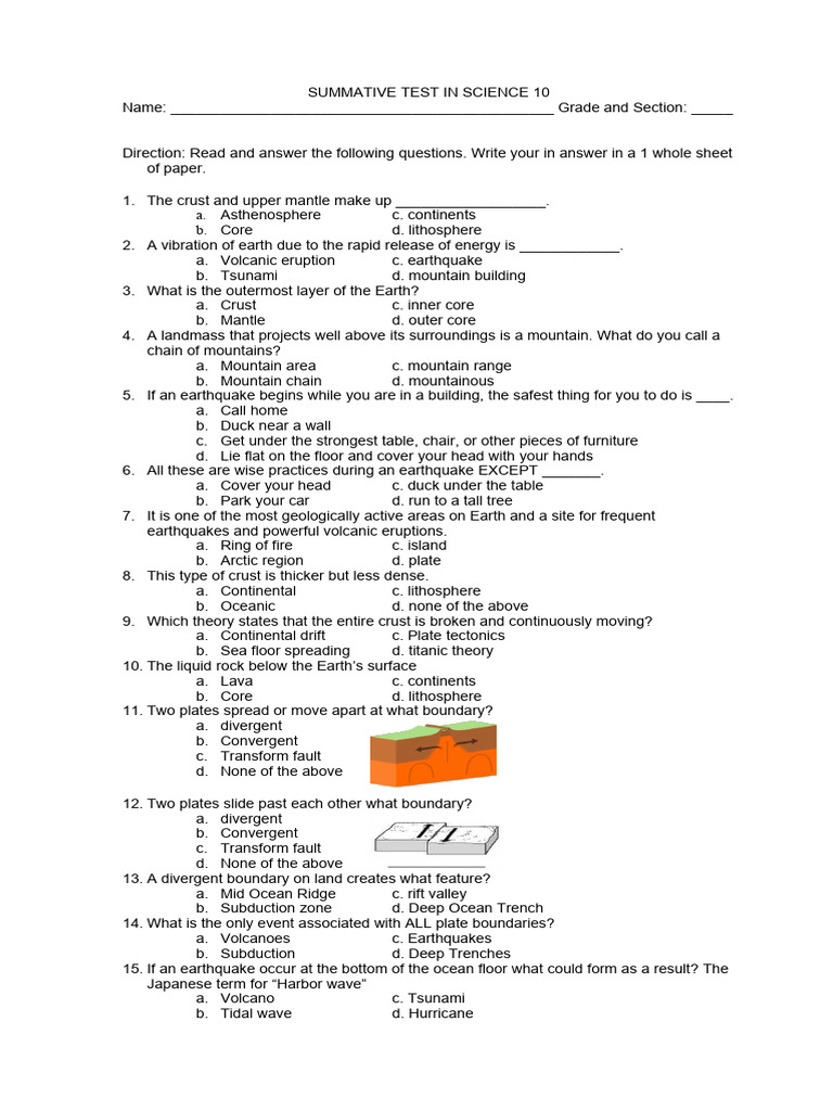 Science 10 Summative Test q1 Module 1 | PDF | Plate Tectonics | Volcano