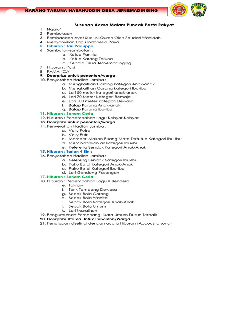 Susunan Acara Malam Puncak Pesta Rakyat 2023 | PDF