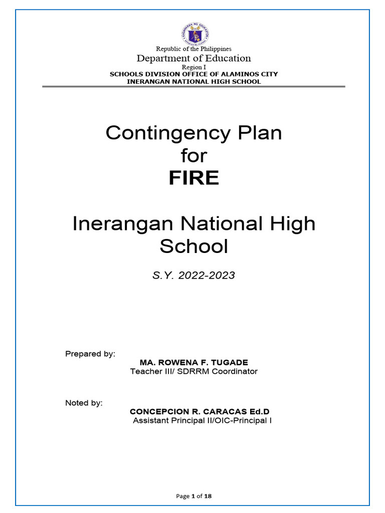 Contingency Plan For FIRE - fin.SEPT 2022docx | PDF | Risk | Hazards