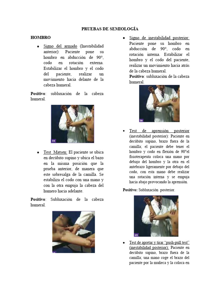 PRUEBAS DE SEMIOLOGÍCAS | PDF | Rodilla | Hombro