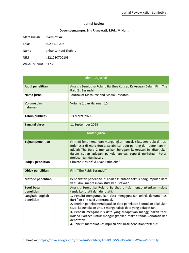 Analisis Semiotika Roland Barthes Konsep Kekerasan Dalam Film The Raid 2 Berandal - Khansa Hani ...